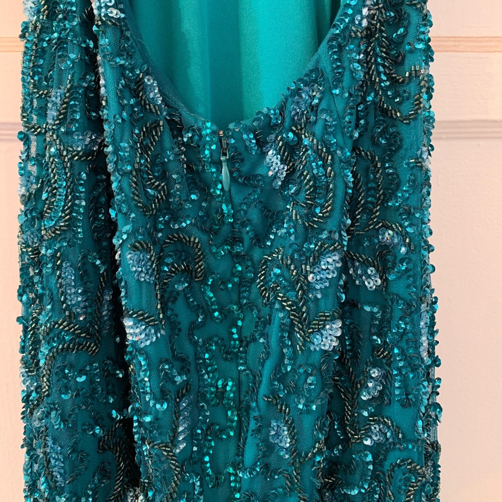 Fully Beaded Teal Backless Gown - Gem